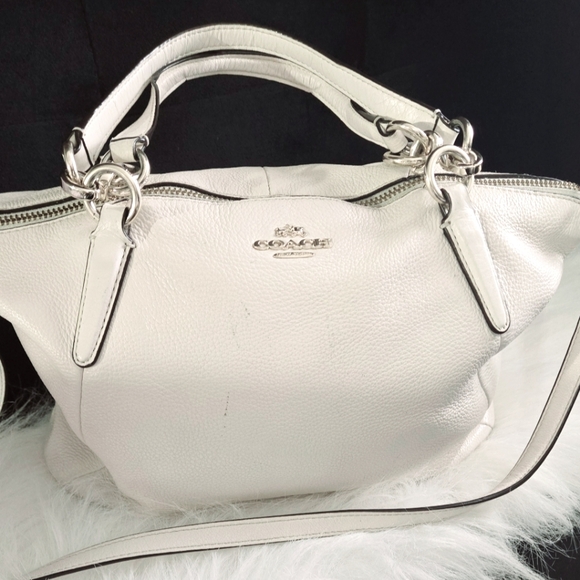 Coach | Bags | Coach Ivory Pebbled Leather Satchel W Long Detachable ...